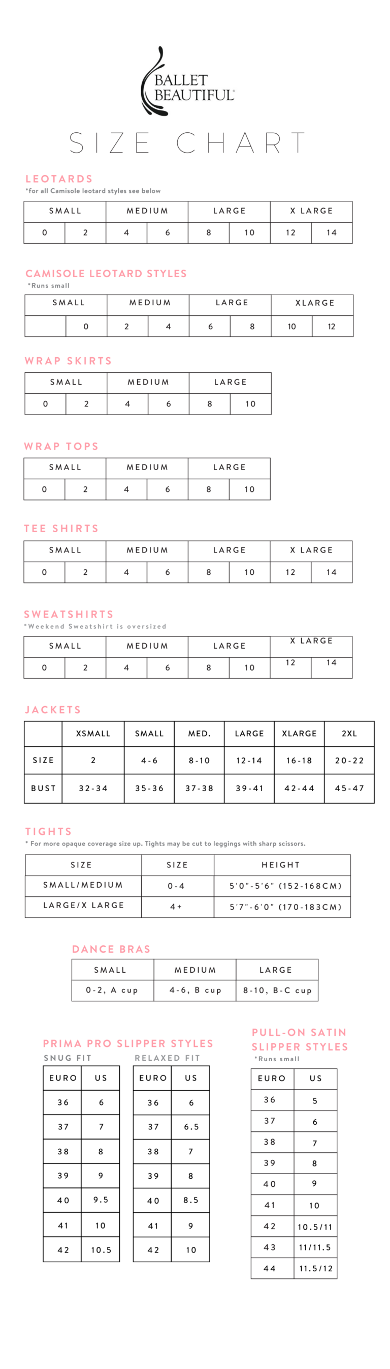 Size Chart - Ballet Beautiful
