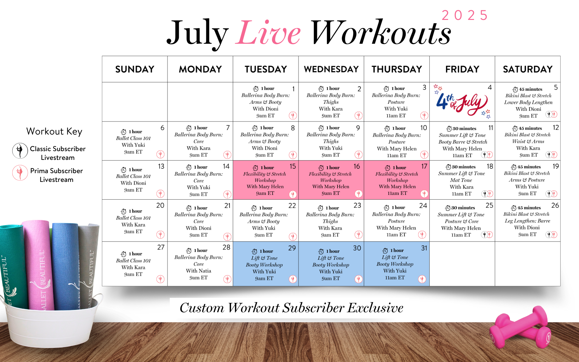 Livestream Calendar - Ballet Beautiful